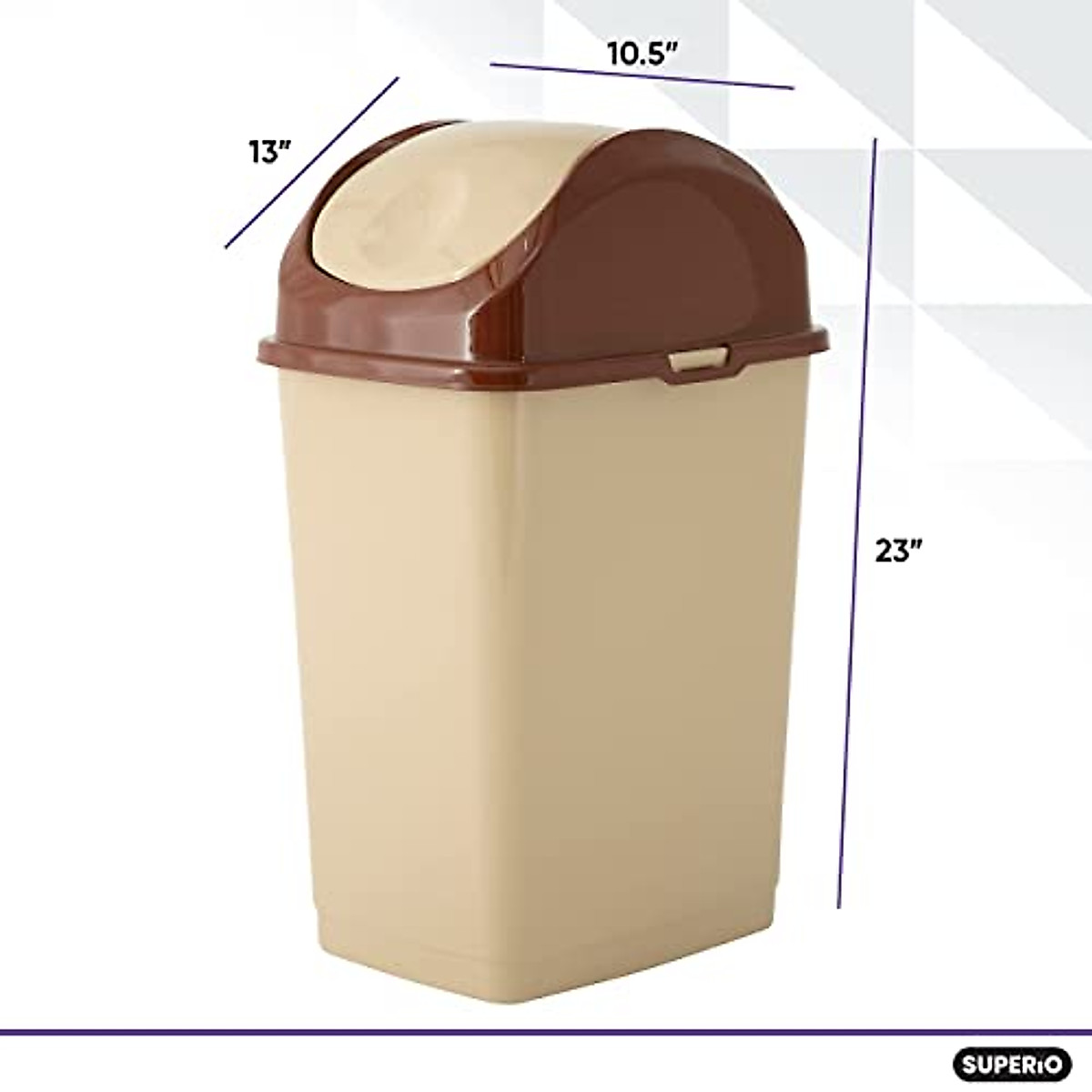 Superio Swing Top Trash Can, Waste Bin for Home, Kitchen, Office, Bedroom, Bathroom, Ideal for Large or Small Spaces - Beige (3 Pack- 4.5 Gal, 9 Gal, 13 Gal)