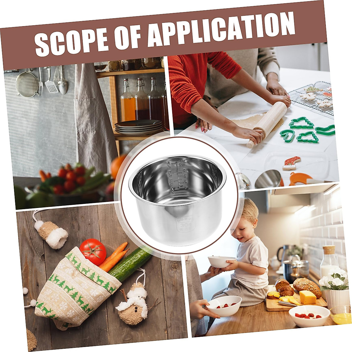 Mikinona Household Electric Cooker Inner Pot Stainless Steel Replacement Pot for Rice Cookers and Pressure Cookers Sturdy and Practical Accessory for Cooking and Meal Prep