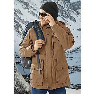 MAGCOMSEN Winter Coats for Mens Military Parka Jacket Fleece Lined Winter Cargo Jackets Khaki S