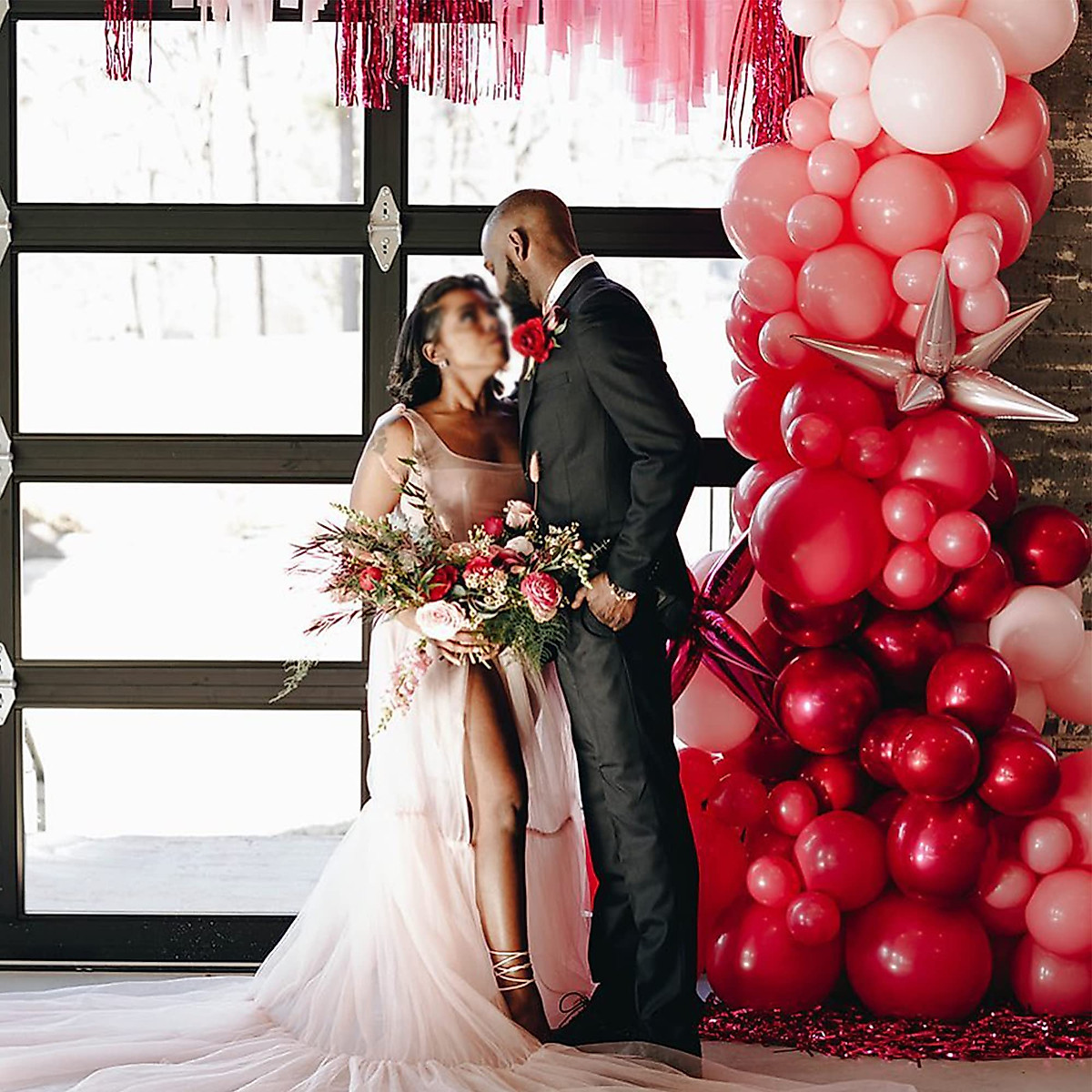 Valentines Balloons Garland Arch Kit with Pink Red Heart Balloons or Valentine Day Proposal Engagement Wedding Party Decorations