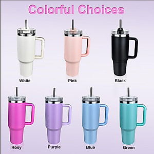 Personalized 40 Oz Tumbler with Handle and Straw, Custom Stainless Steel Insulated Tumbler with Name and Engraved Birth Month Flower, Travel Coffee Mug Personalized Gifts for Women and Girls