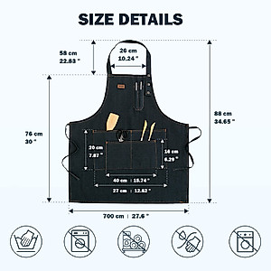 BICHIKEY Kitchen Cooking Apron for Women Men with Large Pockets, Adjustable Neck Strap Chef Apron, Perfect for Barber, BBQ, Waitress, Workshop, Gardening