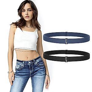 JASGOOD 2 PCS Crop Tuck Band, Croptuck Adjustable Band, Tucking Sweaters, Shirts and Hoodies Elastic Stretch Belt for Women Men(Black+Black)