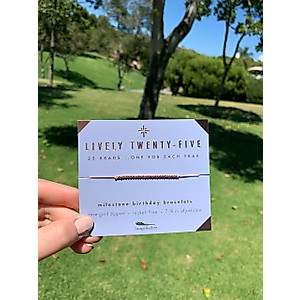 Lucky Feather Happy 25th Birthday Gifts For Women - 14K Rose Gold Dipped Beads Bracelet on Adjustable 7”- 8” Cord - Turning 25 Birthday Gifts For Her