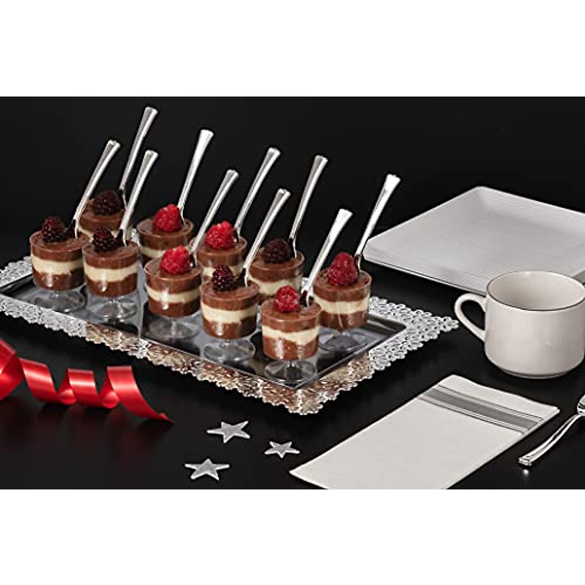 Exquisite Mini Dessert Cups With Spoons 200 Pcs I Serves 100 I Disposable Mini Plastic Mousse Cups With Spoons For Mini Dessert I 2 Oz Small Dessert Cups with Spoons I Clear Dessert Cups With Spoons