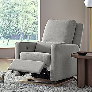 Babyletto Sigi Electronic Power Recliner & Glider with USB Port in Performance Grey Eco-Weave, Water Repellent & Stain Resistant, Greenguard Gold and CertiPUR-US Certified