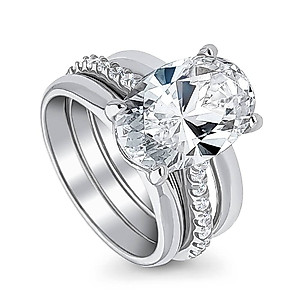 BERRICLE Sterling Silver Solitaire Wedding Engagement Rings 5.5 Carat Oval Cut Cubic Zirconia CZ Ring Set for Women, Rhodium Plated Size 5.5
