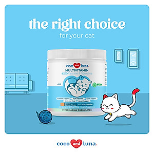 Multivitamin for Cats - 4oz Powder - L-Lysine, Taurine, and Spirulina for Immune Support and Eye Health - Fish Oil & Vitamins for Skin and Heart Health. (for Cats)