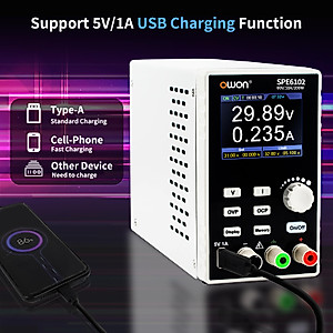 OWON Lab Power Supply (0-60V 0-10 A), Programmable 200w Bench DC Power Supply with 2.8 inch LCD Display and Output Enable/Disable Button,Single Channel Output with PC Software and USB Charging SPE6102