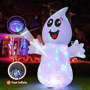 GOOSH 5 FT Halloween Inflatable Ghost Outdoor Decoration with Magic Light, Blow Up Yard Decoration with Built-in LEDs for Garden Lawn Indoor Party Holiday Decor