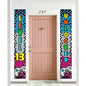 Level 13 Unlocked Happy 13th Birthday Level Up Banner Backdrop Background Photo Booth Props Video Game Game Controller Theme Decor for Door Porch Boys Girls 13th Birthday Party Supplies Decorations