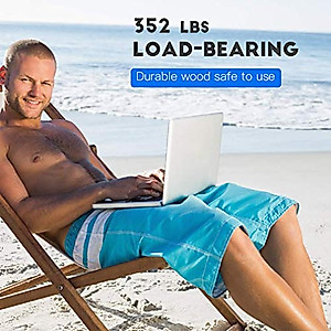 Beach Sling Chairs Set of 2 Outdoor Folding Portable Beach Chairs with Solid Wooden Frame and Polyester Canvas Reclining Adjustable Patio Lounge Chair for Yard Pool Balcony Garden