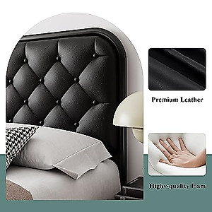 iPormis King Size Metal Bed Frame with Faux Leather Button Tufted Headboard and Footboard, Heavy Duty Platform Bed with 17 Steel Slats,12" Under-Bed Space, No Box Spring Needed, Noise-Free, Black