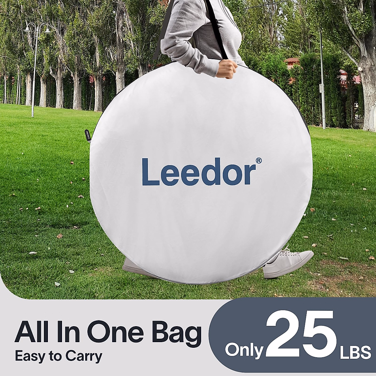 Leedor 15'x15' Pop Up Screen House Tent with Netting, 1-Person Setup Pop Up Gazebo Instant Portable Outdoor Canopy Tent UPF 50+ Roof Sun Shelter & Carry Bag for Backyard Outside Activities (Gray)