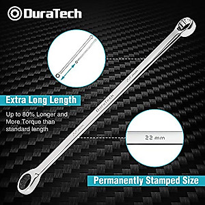 DURATECH Extra Long Ratcheting Wrench Set, Combination Wrench Set, Metric, 9-Piece, 8,10,12,13,14,16,17,19,22mm, CR-V Steel, with EVA Foam Tool Organizer