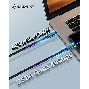 INTER9ERS 240W USB C Cable EPR PD 3.1 USB4 Gen3 40Gbps Data Transfer 4ft Compatible w/Thunderbolt 3 & DisplayPort 2.0 8K@60Hz 4K@120Hz, Extended Power Range Ultra Fast Charging USB-C Cable