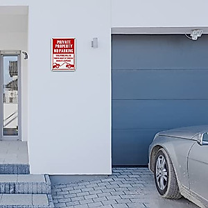 8 Pcs No Parking Signs 14 x 10 inch Violators Will Be Towed Sign Metal Aluminum Private Property Signs for Driveway Trespassing Indoor Outdoor Weatherproof Reflective Rust Free