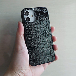 iPhone 13 Mini Case for Women, DMaos Crocodile Synthetic Patent Leather Cover, Classic Fashion for iPhone13 Mini 5.4 inch - Black