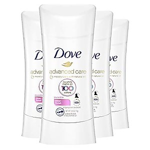 Dove Antiperspirant Deodorant Stick No White Marks on 100 Colors Clear Finish 48-Hour Sweat and Odor Protecting Deodorant for Women, 2.6 Ounce (Pack of 4)