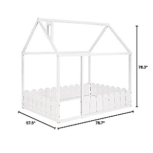 Merax Full Size House Bed Frames Platform Bed with Fence for Boys or Girls, Box Spring Needed(Slats Kit Not Included), White