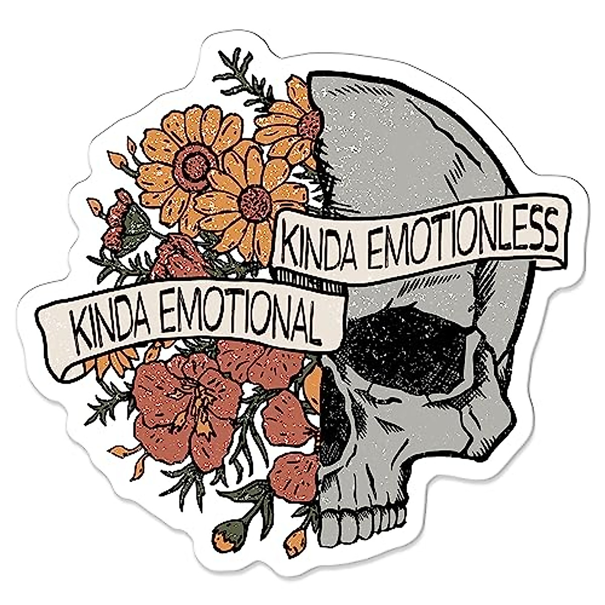 Akira Kinda Emotional Kinda Emotionless Sticker, Flower Skull Sticker, Mental Health Sticker, Skeleton Sticker, Water Assitant Die-Cut Funny Decals for Laptop, Phone, Water Bottles, Kindle Sticker