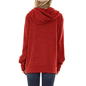 Womens Casual Hooded Sweatshirt Loose Drawstring Pullover Hoodies Plus Size Cowl Neck Long Sleeve Hoodie Blouses