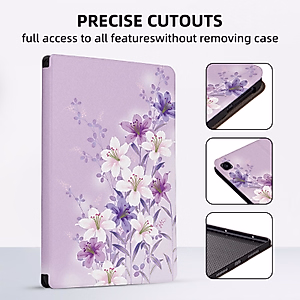 Nuouxoco Case for Samsung Galaxy Tab S6 Lite 10.4-inch Tablet 2020/2022/2024 (Model:SM-P610/P613/P615/P619) for Girls Women Multi-Angle Viewing Stand Cover Auto Wake/Sleep, Purple Flower