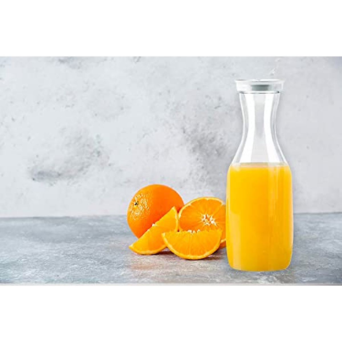 DecorRack 2 Large Water Carafes, Bottles with Flip Top Lid, 50 Oz Each, BPA Free- Plastic Juice Pitcher, Decanter, Jug, Serve Fridge Cold Iced Tea, for Outdoors, Picnic, Parties, NOT DISHWASHER SAFE