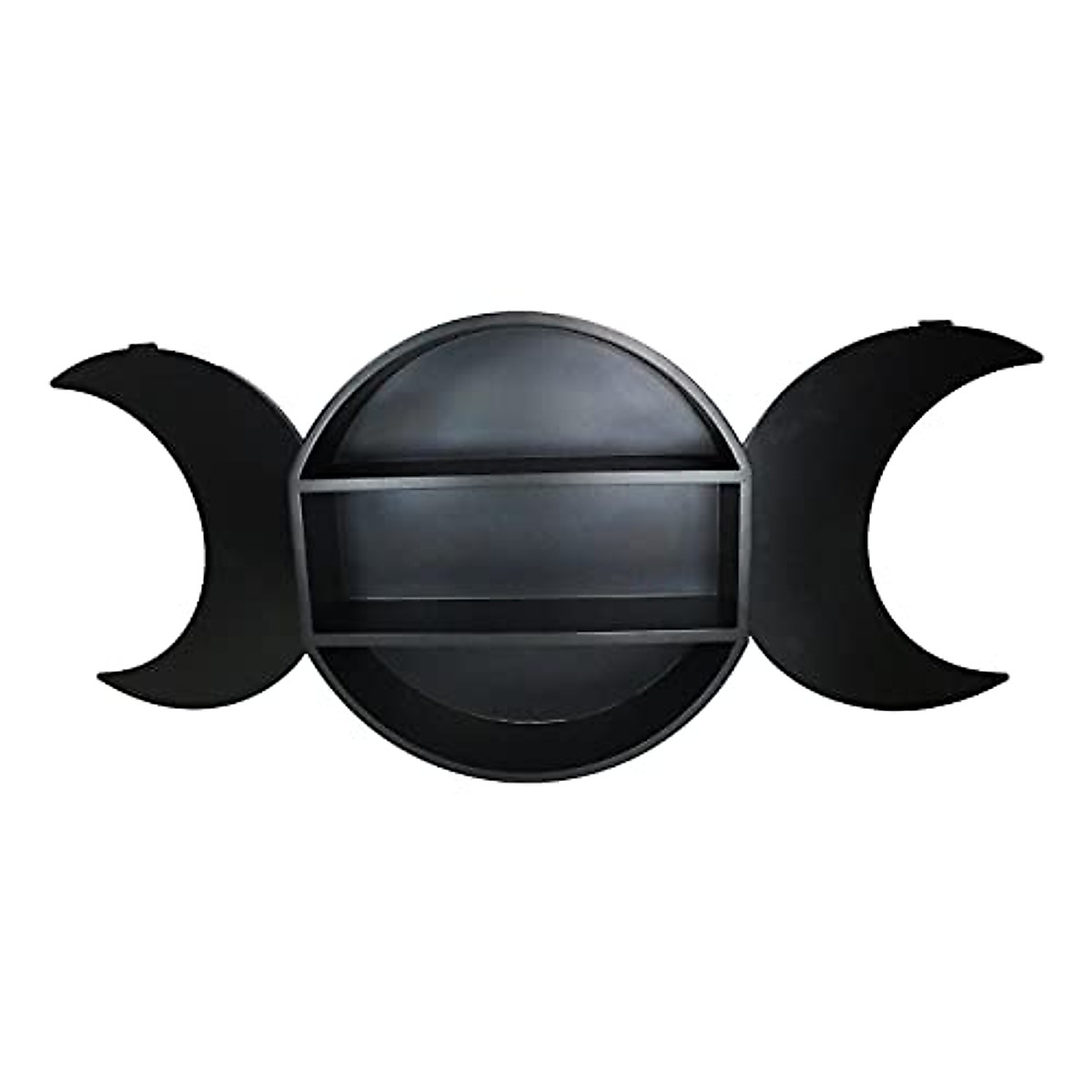 Ebros Light Duty Black Wicca Sacred Triple Moon Feminine Goddess Wall Hanging Floating Foldable Hinged MDF Wood Shelf with Tiers 14" Tall 36" Wide Occult Wiccan Home Office Room Accent