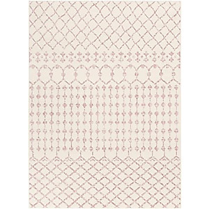 Hauteloom Glentana Moroccan Farmhouse Traditional Trellis Living Room Bedroom Area Rug - Bohemian Aztec Tribal Carpet - Light Pink, Beige, Cream, Blush - 5'3" x 7'3" (5x7)