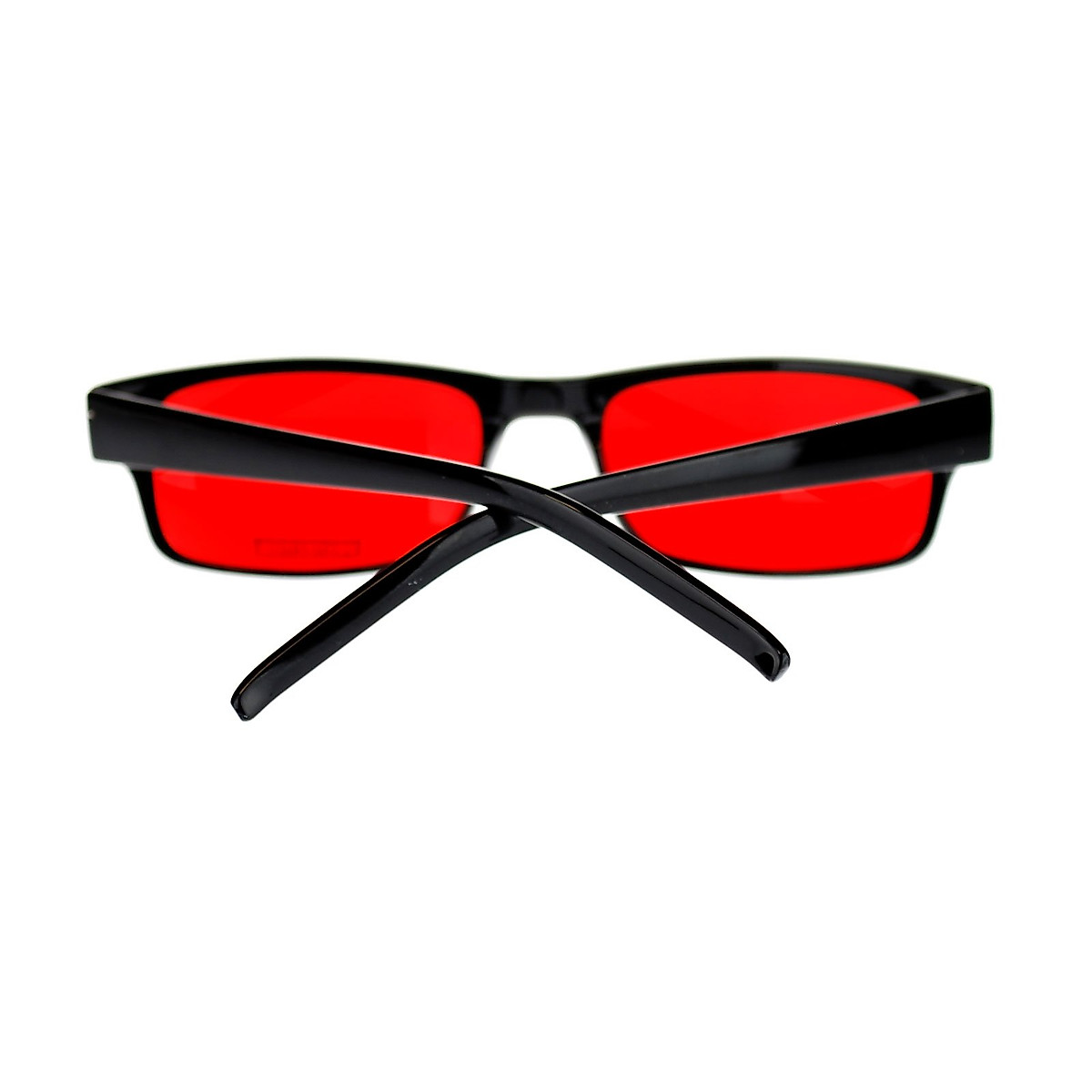Black Rectangle Frame Red Lens Sunglasses Spring Hinge