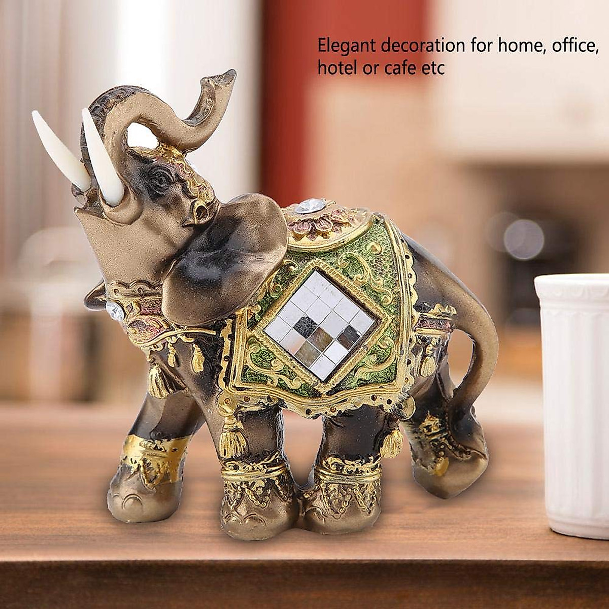 Green Elephant Lucky Feng Shui Statue Sculpture Chinese Feng Shui Wealth Lucky Elephant Figurine for Home Office Decoration Good Lucky Gift(M)