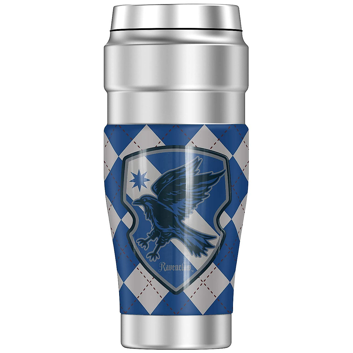 Harry Potter Ravenclaw Plaid Sigil, THERMOS STAINLESS KING Stainless Steel Travel Tumbler, Vacuum insulated & Double Wall, 16oz