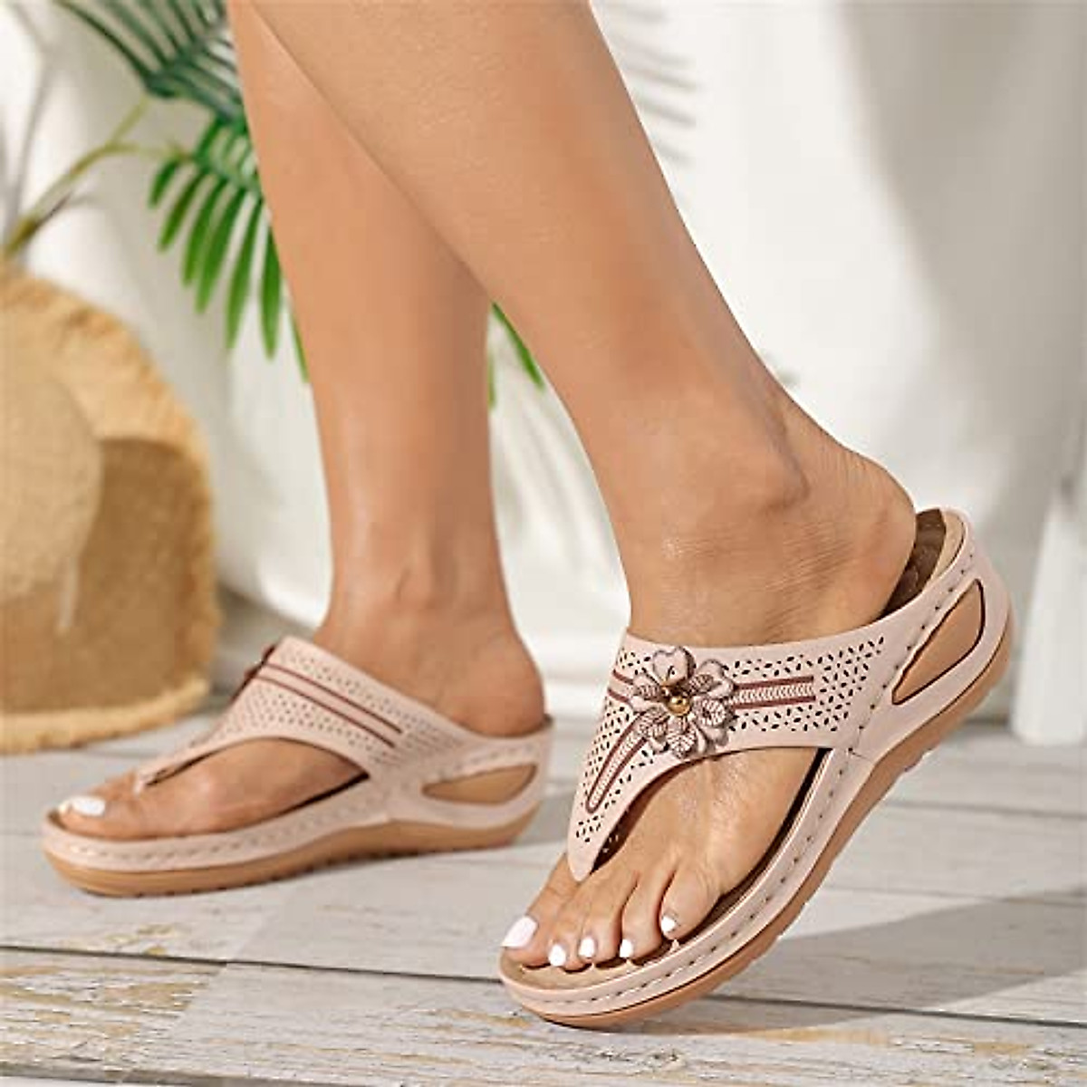 Born Womens Sandals 7 Ladies Shoes Wedge Platform Thong Sandals Casual Shoes Beach Shoes Light Soft Sole Thong Flip (Pink, 7.5)
