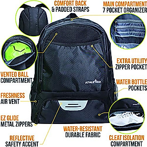 Athletico Youth Soccer Bag - Soccer Backpack & Bags for Basketball, Volleyball & Football | Includes Separate Cleat and Ball Compartment (Black)