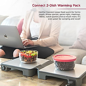 HotMat Connect Food Warmer Tray - Foldable with Silicone and Adjustable Temperature - Modular Compact Warming Plate for Home Dinners, Parties and Buffets - Grey, 2-Dish (1-Pack)