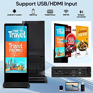 CAMINI 65 inch Digital Signage Floor Standing 4K Resolution Digital Signage Kiosk, LCD Digital Signage Kiosk, Android 11 OS Touch Screen with WiFi HDMI/USB Input Digital Signage Player