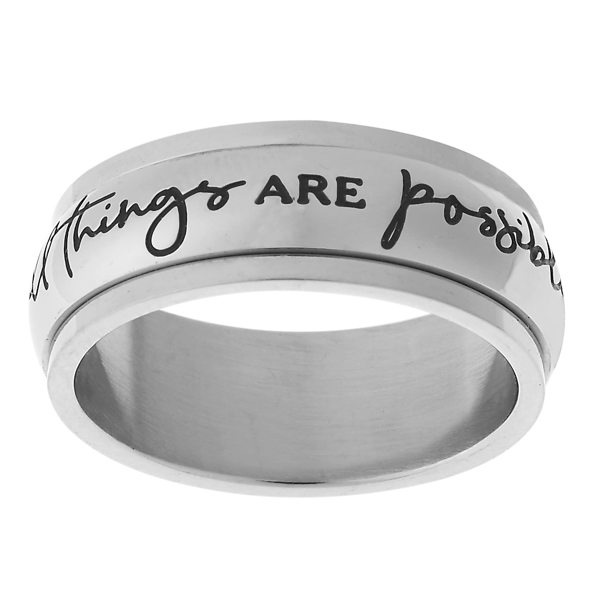 Beads & Pearls Jewelry 8mm Stainless Steel Women's Men's Inspirational Spinner Ring with God Silver
