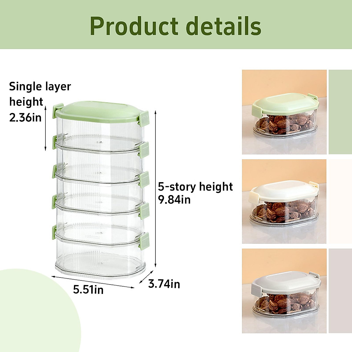 Upgrade Multi-layered Seasoning Storage Box, Food Storage Containers with Lids Airtight, Transparent Spice Seasoning Storage Box, Food Grade Storage Box for Fruits, Vegetables, Lunch (Grey, 5 Layers)