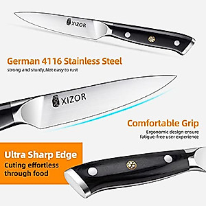 XIZOR Paring Knife 3.5 Inch Fruit and Vegetable Knife Multi-Purpose Japanese Peeling Knife High Carbon German Steel Full Tang Handle & Ergonomic Design,Small,Razor Sharp Blade