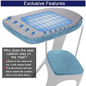 BUYUE Natural Linen 14x14 Magnetic Cushion for Metal Chair 1 Piece, Enhanced Anti-Slip Seat Pad for Dining Kitchen Café Stackable Chair (U-Shape, Light Blue, 1 Count)