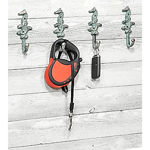 Red Co. Set of 4 Decorative 5.5” Boho Chic Cast Iron Wall Hanging Seahorse Hooks in Distressed Finish