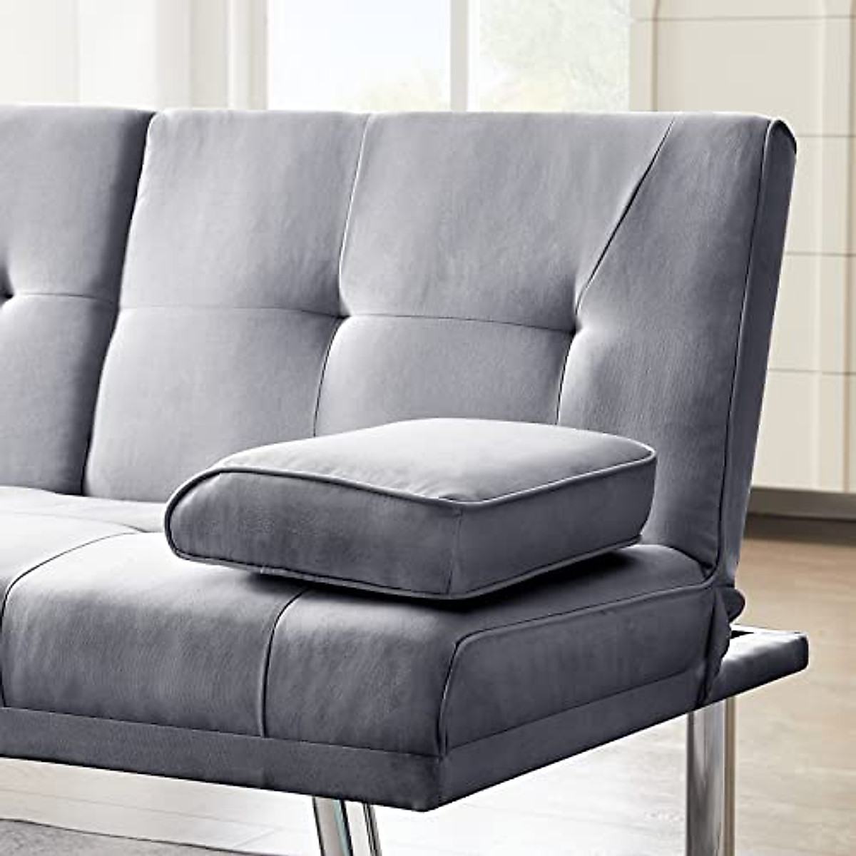 Eafurn Upholstered Sleeper Futon Sofa Bed with Mattress and Frame, Convertible Loveseat Lounge Couch Daybed,Folding Love Seat w/Adjustable Backrest,Small Tufted Sofa & Couches for for Overnight Guest