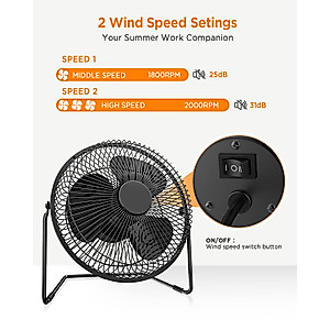 EasyAcc 6 Inch USB Desk Fan, Small USB Desk Fan, [Small Quiet Strong Airflow and 360° Rotating Personal Table Cooling Fan] USB Powered Portable Fan, 2 Speed（3.3~4.1 M/S Black (USB POWERED ONLY)
