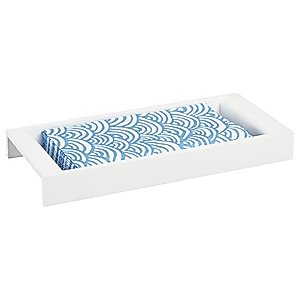 mDesign Wood Bamboo Tray for Bathroom and Vanity - Fits on Top of Toilet Tank, Sink, Counter - Bath Accessories Organizer - Soap, Towel, Skincare, Perfume, Toiletry Holder - Echo Collection - White