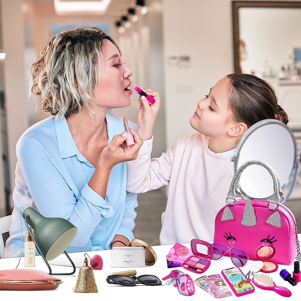 FFTROC Unicorns Pretend Play Toddler Girl Purse with Makeup Toys Set, Little Girls Purse Toys for 3 4 5 6 7 Year Old Girl Gifts, Kids Purse for Christmas, Birthday Gifts for Ages 3-5 4-5 6-8