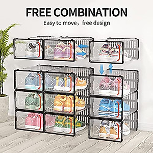 Gardace 12 Pack Shoe Organizer, Clear Plastic Stackable Shoe Organizer for Closet, with Red Door Handle, Universal Shoe Storage Boxes for Men and Women, Multifunctional Closet Organizers and Storage
