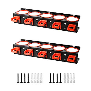 QWORK Wall-mounted Spray Bottle Holder, 2 Pack Aerosol Can Rack Organizer - 5 Holes and 5 Plastic Hooks Included for Tidying Up Your Cleaning and Detailing Tools