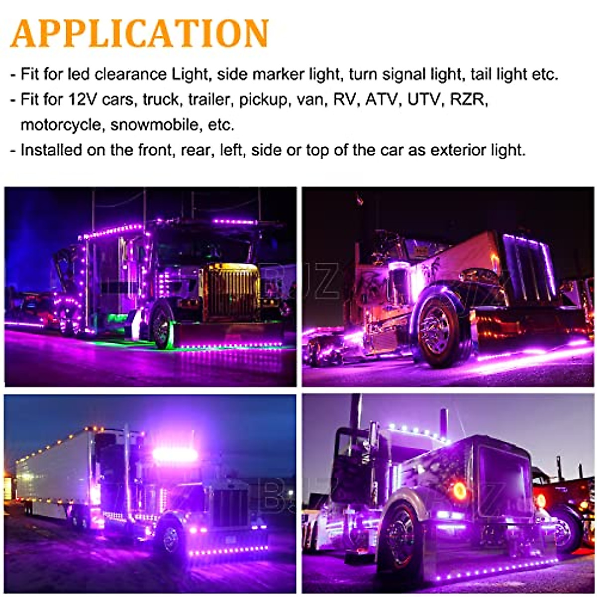 BJZ 3/4'' LED Trailer Marker Clearance Lights Purple Round 12V Automotive Side Marker Turn Signal Tail Indicator Light Assemblies Waterproof for Trailer Truck ATV UTV RV Van Bus, 10Pcs w/Clear Lens