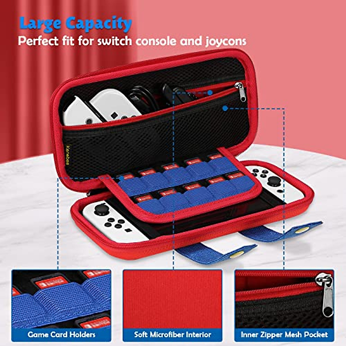 KENOBEE Carry Case for Nintendo Switch OLED Model 2021 / Switch 2017, Slim Portable Hard Shell Cover Storage Travel Bag with 10 Game Cartridge Holder, Inner Pocket for Switch/ OLED Console & Accessories